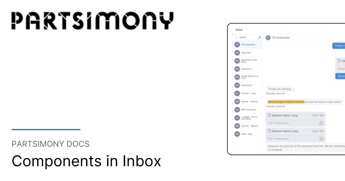 Components in Inbox | Partsimony Docs