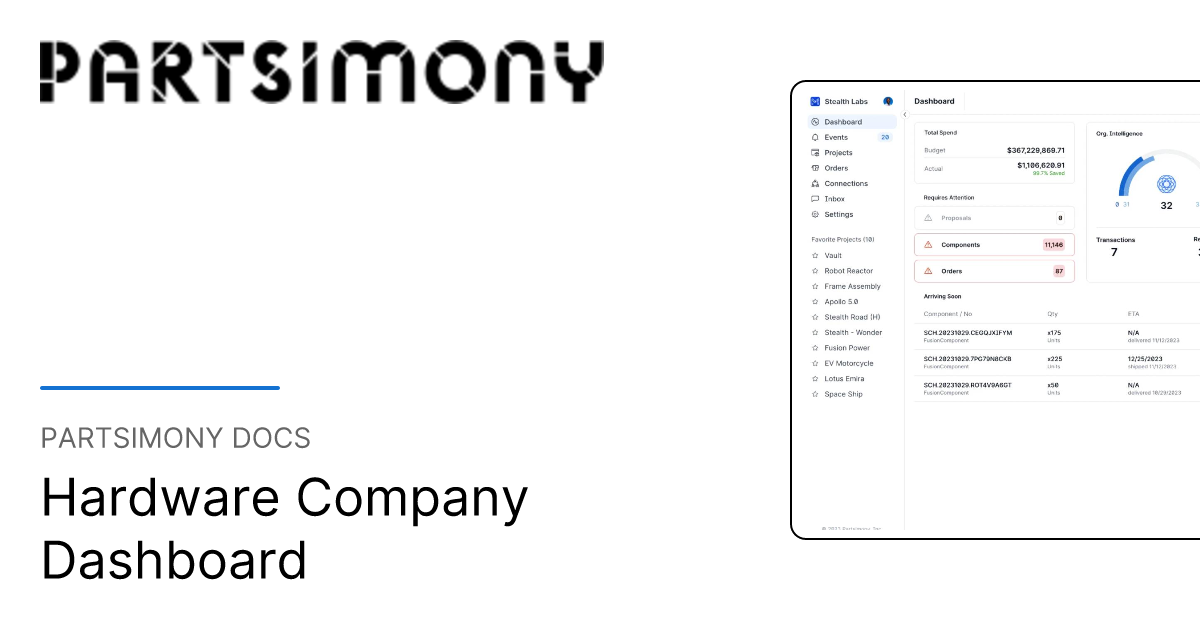 Hardware Company Dashboard | Partsimony Docs