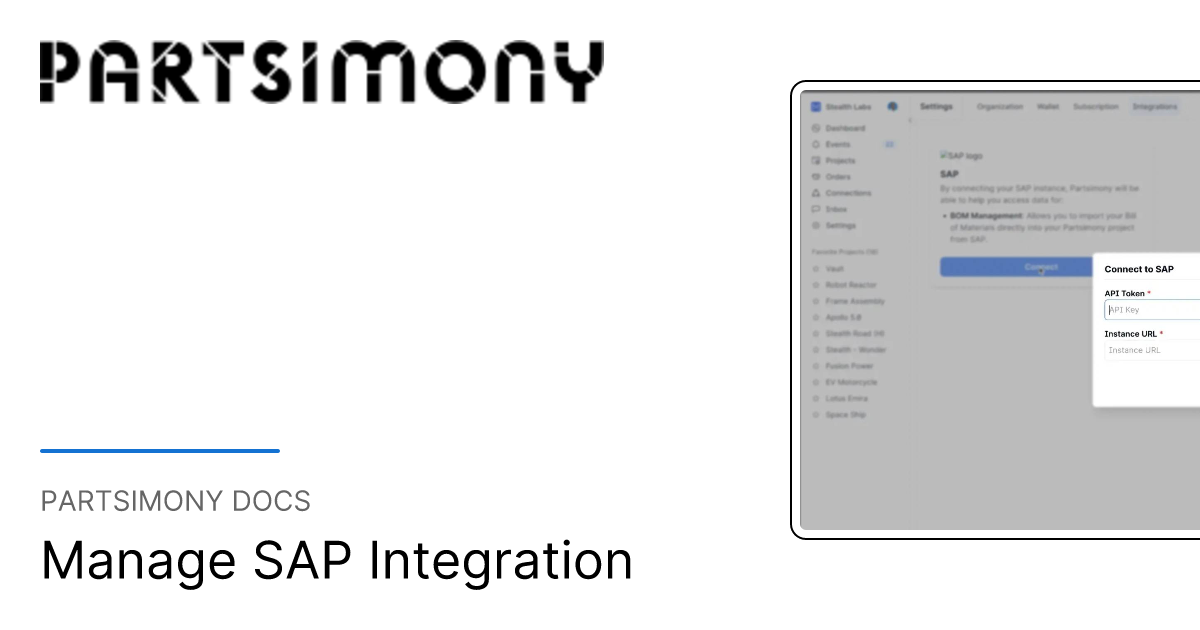 Manage SAP Integration | Partsimony Docs