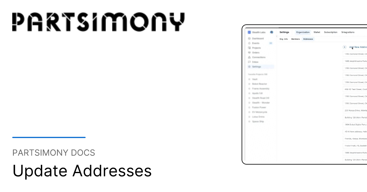 Update Addresses | Partsimony Docs